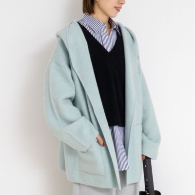 Rie Miller(リエミラー)のハーフ丈フーディー リバー風ニットコート